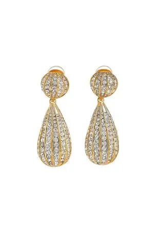 KENNETH JAY LANE Ribbed Button Clip On Drop Earrings
