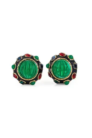 KENNETH JAY LANE Gemstone And Emerald Button Clip On Earrings - Black