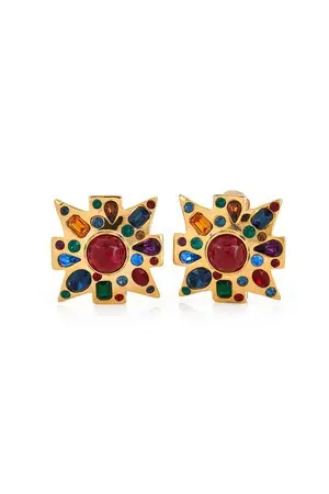 KENNETH JAY LANE Tone Maltese Cross Clip Earrings - Gold