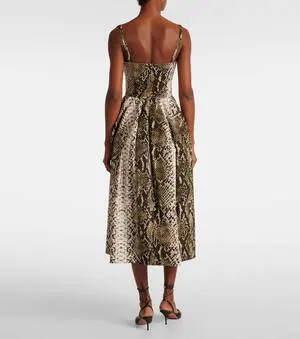Oscar De La Renta Snake-effect Cotton-blend Poplin Gown - Grey