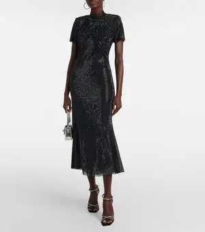 SELF-PORTRAIT Rhinestone-embellished Midi Dress