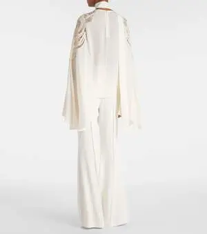 Elie Saab Lace-trimmed Tie-neck Georgette Blouse