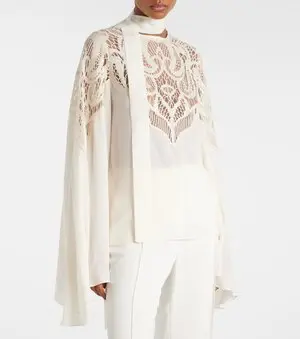 Elie Saab Lace-trimmed Tie-neck Georgette Blouse