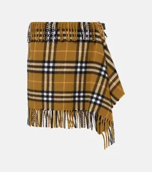 Burberry Check Wool And Cashmere Miniskirt - Green