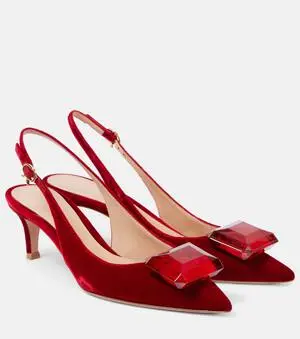 GIANVITO ROSSI Jaipur 55 Velvet Slingback Pumps - Red