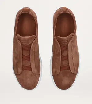 Zegna Triple Stitch Suede Sneakers - Beige