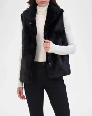 Theia Horizontal Faux Fur Vest - Black