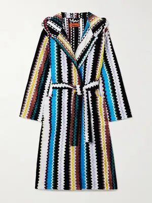 Missoni Curt Hooded Striped Cotton-terry Robe - Blue