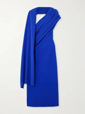 ROKSANDA Cape-effect Draped Crepe Midi Dress - Blue