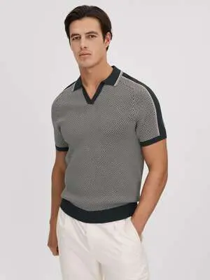 REISS Brunswickhunting Geometric Design Knitted Open Collar Shirt