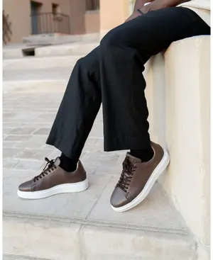 STINAA.J Hugo Leather Lace-up Orthopedic Sneakers - Brown