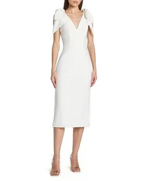 Mac Duggal Bow Strap Crepe Fitted Midi Dress - Ivory