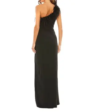 Mac Duggal One-shoulder Feather-trimmed Gown