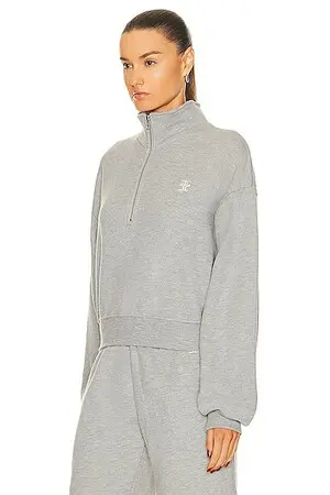 Eterne Cropped Half Zip Sweatshirt - Heather Grey