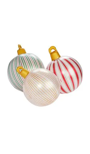 FUNBOY 3 Pack Vintage Stripe Light Up Inflatable Ornaments In Red - N,a
