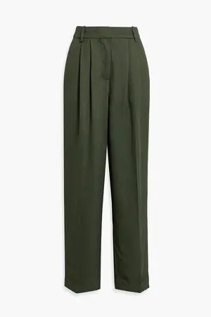 Co Pleated Wide-leg Crepe Pants - Green