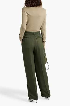 Co Pleated Wide-leg Crepe Pants - Green