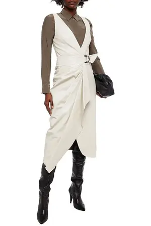 Isabel Marant Étoile Fanelia Asymmetric Leather Midi Wrap Dress