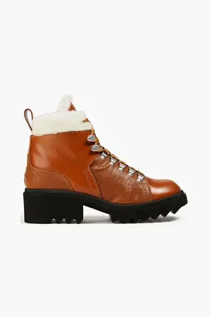 Chloé Bella Shearlinglined Smooth And Lizardeffect Leather Ankle Boots