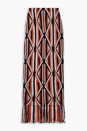 Gabriela Hearst Estes Fringed Crocheted Wool Maxi Skirt - Orange