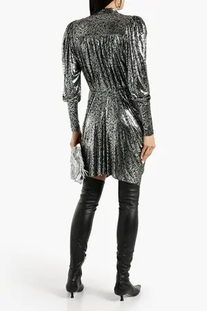 Isabel Marant Draped Leopard-print Lamé Mini Dress
