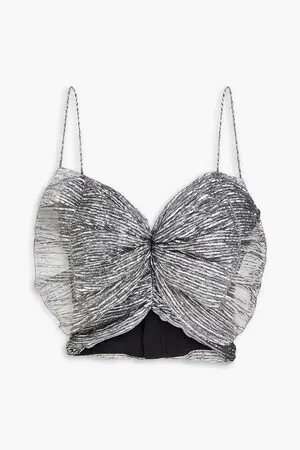 Isabel Marant Étoile Tresha Cropped Bow-embellished Plissé-lamé Top