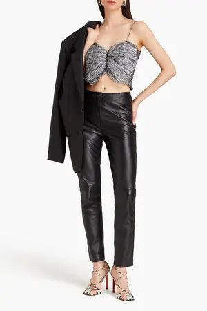 Isabel Marant Étoile Tresha Cropped Bow-embellished Plissé-lamé Top