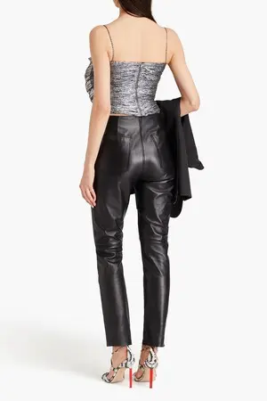 Isabel Marant Étoile Tresha Cropped Bow-embellished Plissé-lamé Top