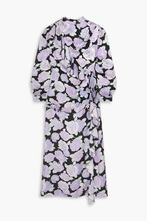 Miu Miu Crystal-embellished Ruffled Floral-print Silk-jacquard Maxi Dress - Lilac