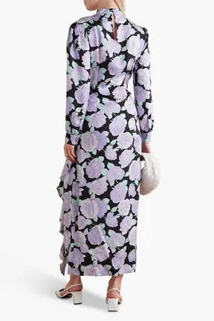 Miu Miu Crystal-embellished Ruffled Floral-print Silk-jacquard Maxi Dress