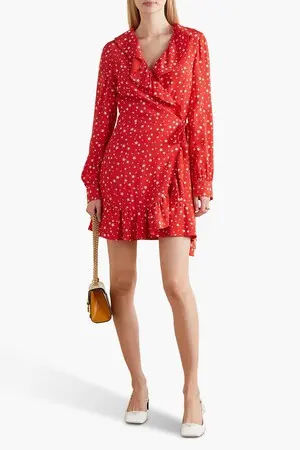 Miu Miu Ruffled Printed Silk-crepe Mini Wrap Dress