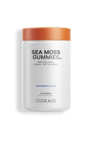 CODEAGE Irish Sea Moss Gummies Supplement 300mg Irish Sea Moss Extract Equivalent To 3,000mg Of Raw Sea Moss Powder Delicious Strawberry Flavor Vegan, Non-gmo, Gluten-free 60 Gummies - White