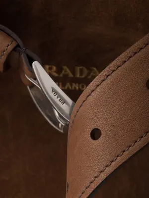 Prada Buckle Suede Bag With Belt - Brown