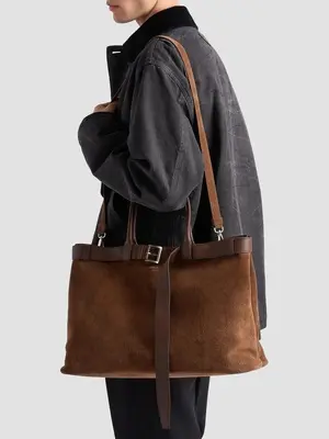 Prada Buckle Suede Bag With Belt - Brown
