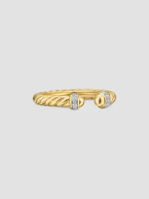 David Yurman Cable Band Open Ring In 18k Yellow Gold - Diamond