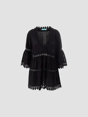 Melissa Odabash Victoria Broderie Anglaise Tiered Minidress - Black