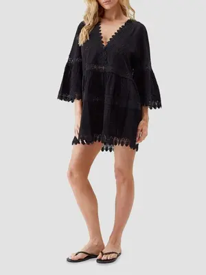 Melissa Odabash Victoria Broderie Anglaise Tiered Minidress - Black