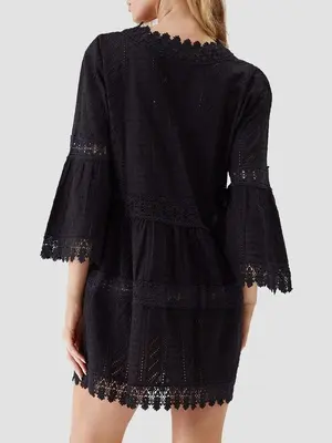 Melissa Odabash Victoria Broderie Anglaise Tiered Minidress - Black