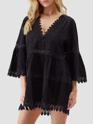 Melissa Odabash Victoria Broderie Anglaise Tiered Minidress - Black
