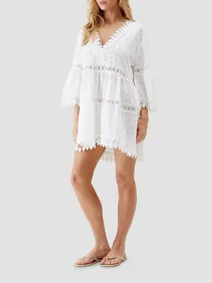 Melissa Odabash Victoria Broderie Anglaise Tiered Minidress - White