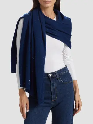 Sofia Cashmere Sequined Metallic Cashmere Wrap - Navy