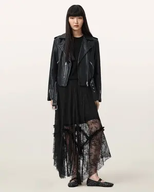 ALLSAINTS Josie Tiered Lace Midi Skirt - Black
