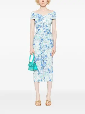 Diane Von Furstenberg Floral-print Ruched Bardot Midi Dress