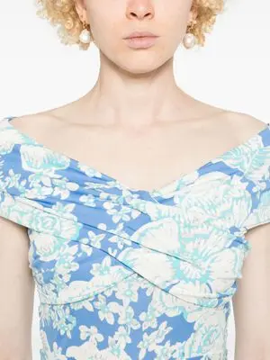 Diane Von Furstenberg Floral-print Ruched Bardot Midi Dress