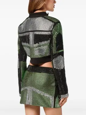Philipp Plein Strass Cropped Biker Jacket