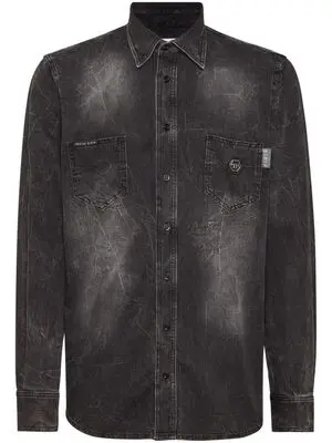 Philipp Plein Skull & Bones Denim Shirt - Grey