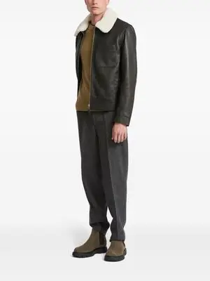 YVES SALOMON Shearling Collar Leather Jacket