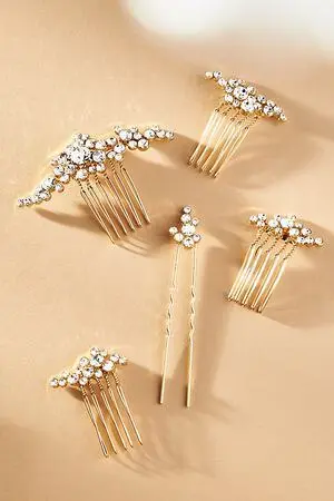 TWIGS & HONEY Crystal Hair Combs Set Of 5 - Gold
