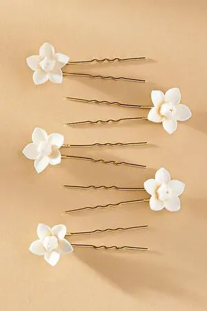 TWIGS & HONEY Floral Bud Hair Pins Set Of 5 - Ivory