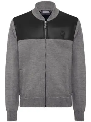 Philipp Plein Skull Intarsia Bomber Jacket - Grey